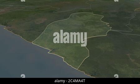 Zoom in on River Cess (county of Liberia) outlined. Oblique perspective ...