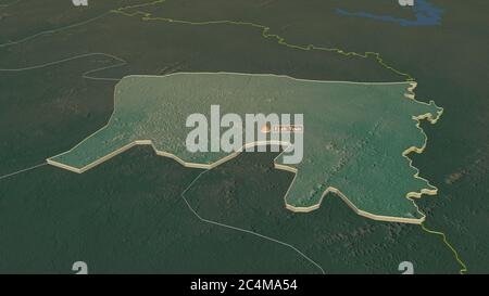 Zoom in on River Gee (county of Liberia) outlined. Oblique perspective ...