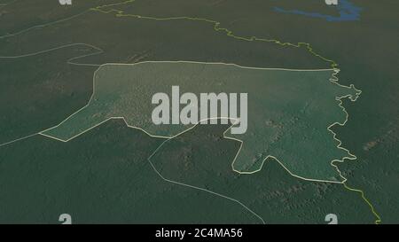 Zoom in on River Gee (county of Liberia) outlined. Oblique perspective ...