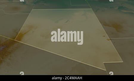 Zoom in on Al Kufrah (district of Libya) outlined. Oblique perspective ...