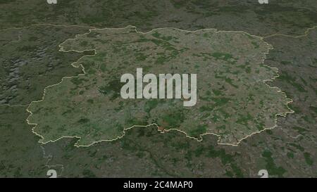 Zoom in on Šiauliai (county of Lithuania) outlined. Oblique perspective ...
