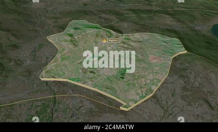 Zoom in on Bogdanci (municipality of Macedonia) outlined. Oblique ...