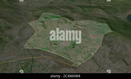 Zoom in on Bogdanci (municipality of Macedonia) extruded. Oblique ...