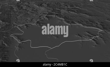 Zoom in on Dolneni (municipality of Macedonia) extruded. Oblique ...