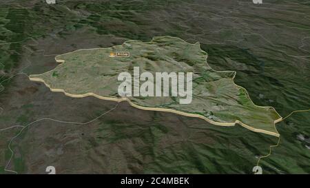 Zoom in on Prilep (municipality of Macedonia) extruded. Oblique ...