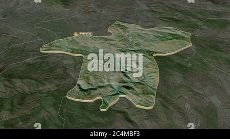 Zoom in on Petrovec (municipality of Macedonia) outlined. Oblique ...