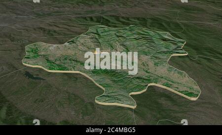 Zoom in on Radoviš (municipality of Macedonia) outlined. Oblique ...