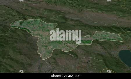 Zoom in on Valandovo (municipality of Macedonia) outlined. Oblique ...