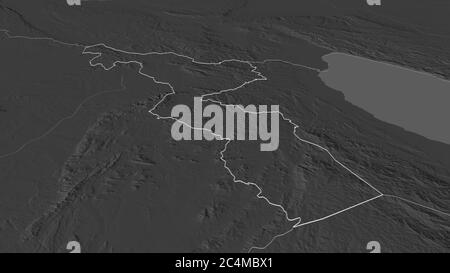 Zoom in on Chitipa (district of Malawi) outlined. Oblique perspective ...