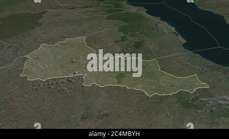Zoom in on Dowa (district of Malawi) outlined. Oblique perspective ...