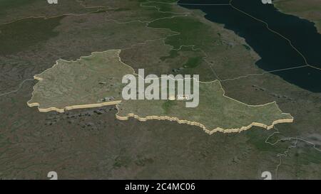 Zoom in on Dowa (district of Malawi) extruded. Oblique perspective ...