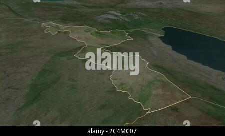 Zoom in on Chitipa (district of Malawi) outlined. Oblique perspective ...