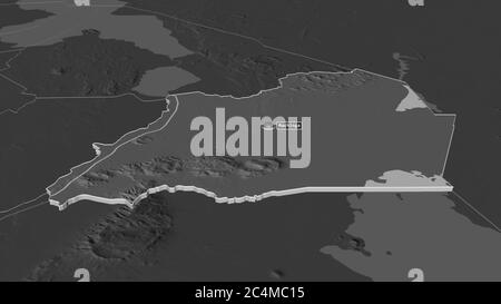 Zoom in on Machinga (district of Malawi) outlined. Oblique perspective ...