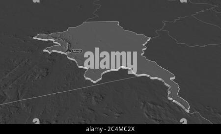 Mchinji, district of Malawi. Bilevel elevation map with lakes and ...