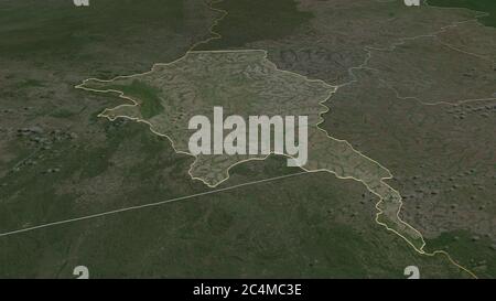 Zoom in on Mchinji (district of Malawi) outlined. Oblique perspective ...