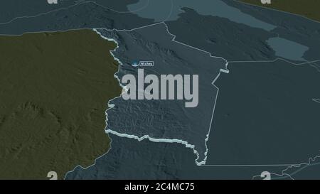 Zoom in on Ntcheu (district of Malawi) outlined. Oblique perspective ...