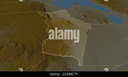 Zoom in on Ntcheu (district of Malawi) outlined. Oblique perspective ...