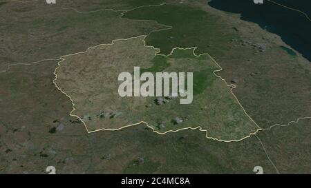 Zoom in on Ntchisi (district of Malawi) extruded. Oblique perspective ...