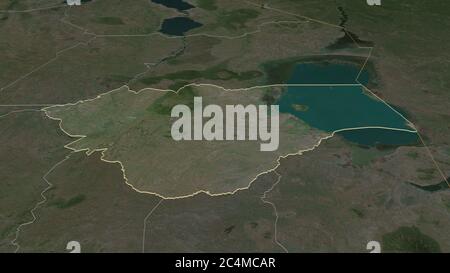 Zoom in on Zomba (district of Malawi) outlined. Oblique perspective ...