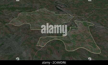 Zoom in on Criuleni (district of Moldova) outlined. Oblique perspective ...