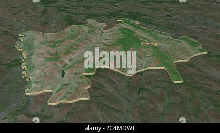 Zoom in on Hîncesti (district of Moldova) outlined. Oblique perspective ...