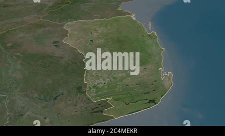 Zoom in on Inhambane (province of Mozambique) extruded. Oblique perspective. Satellite imagery ...