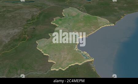 Zoom in on Sofala (province of Mozambique) outlined. Oblique ...