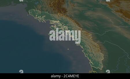 Zoom in on Rakhine (state of Myanmar) extruded. Oblique perspective ...