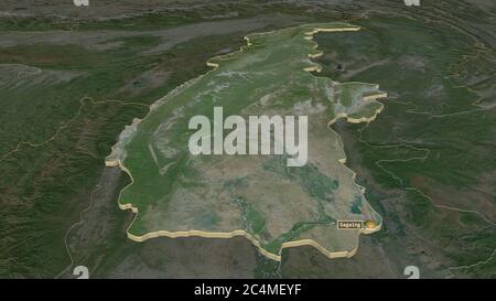 Zoom in on Sagaing (division of Myanmar) outlined. Oblique perspective ...