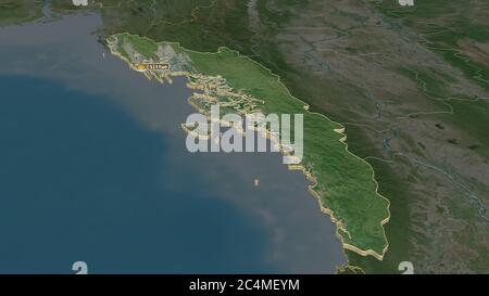 Zoom in on Rakhine (state of Myanmar) extruded. Oblique perspective ...