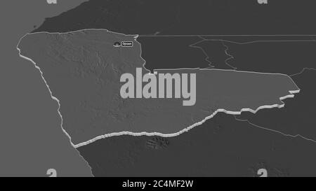 Kunene, region of Namibia. Bilevel elevation map with lakes and rivers ...