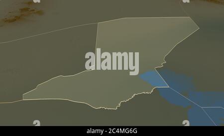 Zoom in on Diffa (department of Niger) outlined. Oblique perspective ...