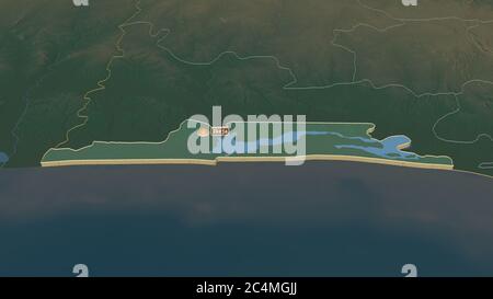 Zoom in on Lagos (state of Nigeria) extruded. Oblique perspective ...