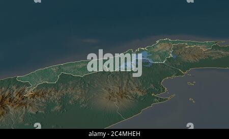 Zoom in on Colón (province of Panama) extruded. Oblique perspective ...