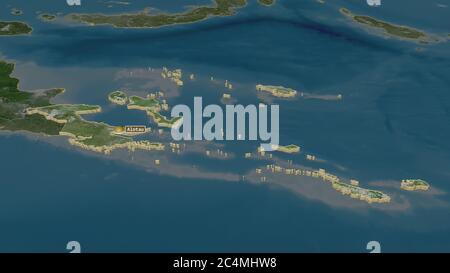 Zoom in on Milne Bay (province of Papua New Guinea) extruded. Oblique ...