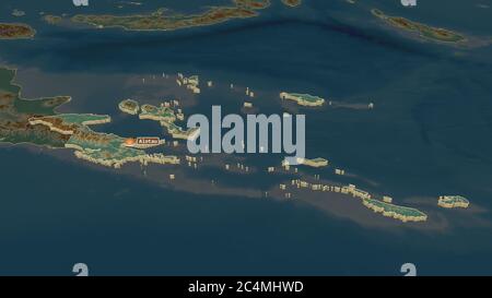 Zoom in on Milne Bay (province of Papua New Guinea) extruded. Oblique ...