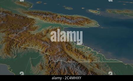 Zoom in on Morobe (province of Papua New Guinea) outlined. Oblique ...