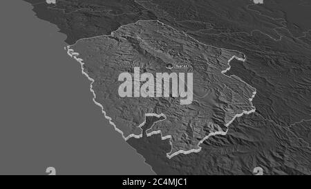 Ancash, region of Peru. Bilevel elevation map with lakes and rivers ...