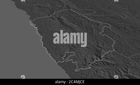 Ancash, region of Peru. Bilevel elevation map with lakes and rivers ...