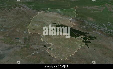 Zoom in on Puno (region of Peru) outlined. Oblique perspective. Bilevel ...