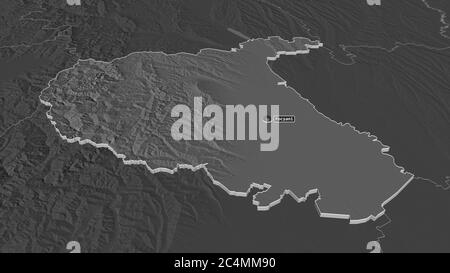 Zoom in on Vrancea (county of Romania) outlined. Oblique perspective ...