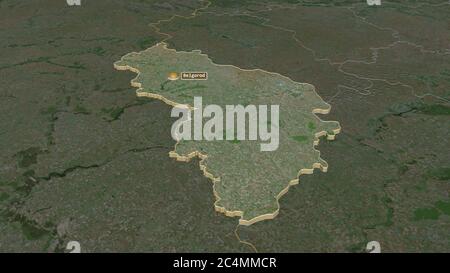 Zoom in on Belgorod (region of Russia) outlined. Oblique perspective ...