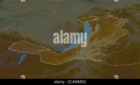 Zoom in on Buryat (republic of Russia) outlined. Oblique perspective ...