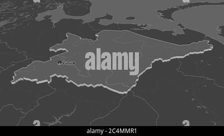 Komi, republic of Russia. Bilevel elevation map with lakes and rivers ...