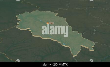 Zoom in on Kursk (region of Russia) extruded. Oblique perspective ...