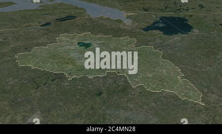 Zoom in on Novgorod (region of Russia) outlined. Oblique perspective ...