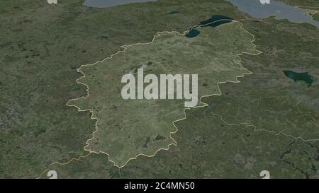 Zoom in on Pskov (region of Russia) outlined. Oblique perspective ...