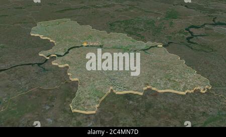 Zoom in on Saratov (region of Russia) extruded. Oblique perspective ...