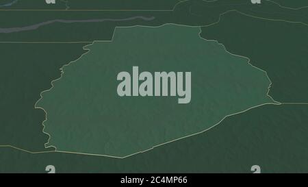 Zoom in on Sédhiou (region of Senegal) outlined. Oblique perspective ...