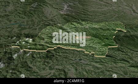 Zoom in on Koroška (statistical region of Slovenia) extruded. Oblique ...